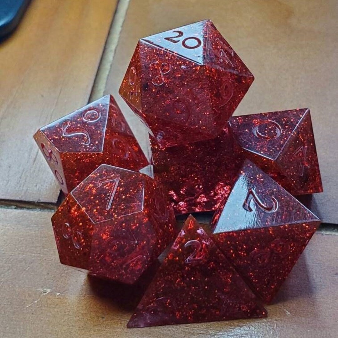 Ruby Slippers /sharp Edge Dnd Dice/ 7 Piece Polyhedral Dice Set/ Ruby ...
