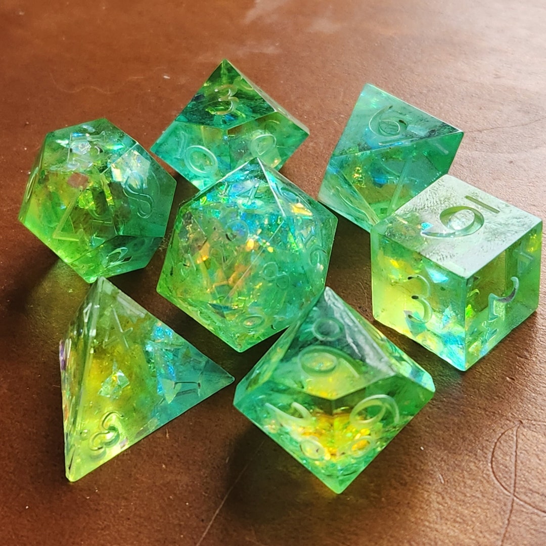 Celestial Bay/sharp Edge Dnd Dice/7pc Polyhedral Dice/ Teal, Green, and ...