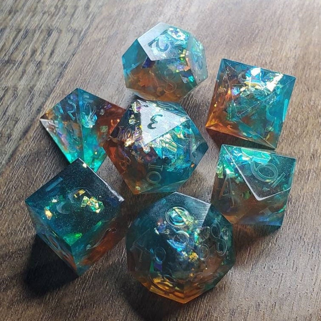 Rusty Spacerocket / Sharp Edge Dnd Dice/ 7pc Polyhedral Dice Set/ Teal ...