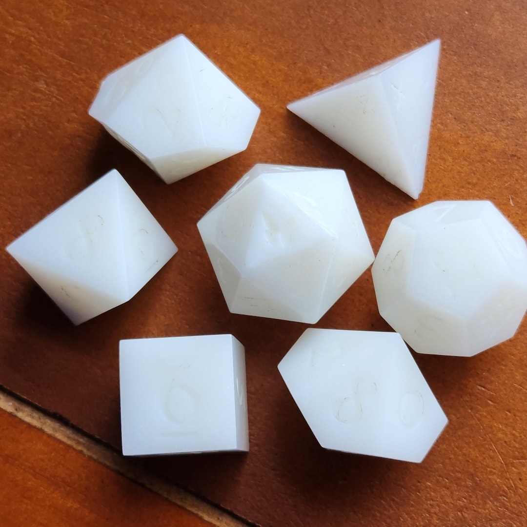 Angel Wings/ 7pc Sharp Edge Polyhedral Dice Set/ White Slightly Sparkly ...