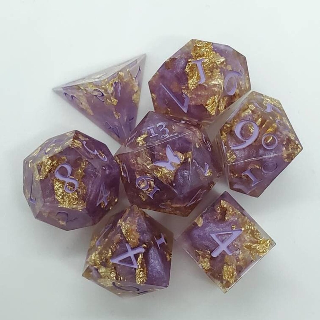 Lavender Dreams/sharp Edge Dice Set/ 7pc Dice Set/ Lavender and Gold ...