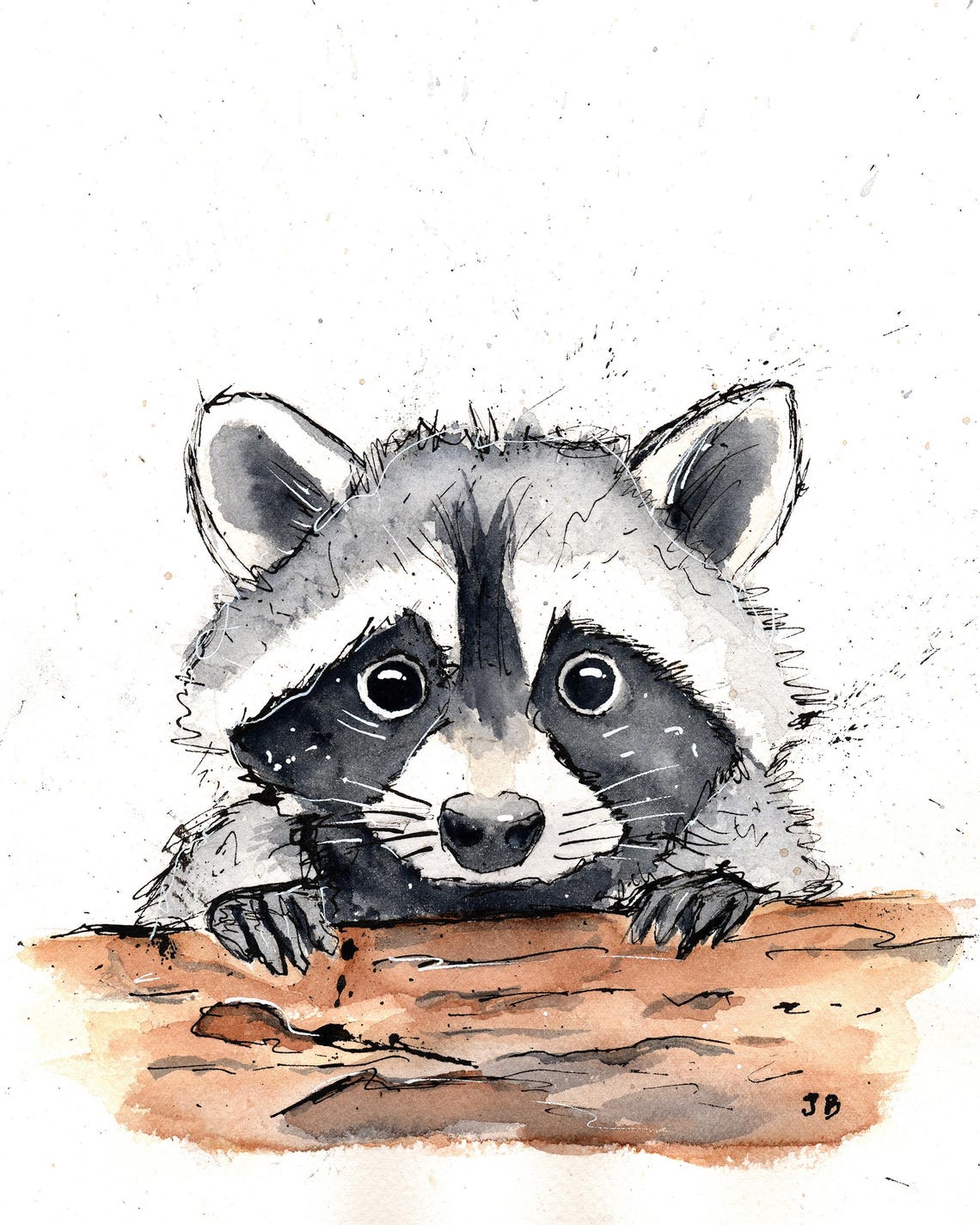 Raccoon Watercolor Art Print – Rustic Woodland Animal Wall Decor, Ink ...