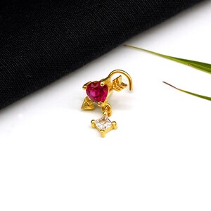 Ruby Heart Nose Ring Fresh Trends CZ Nose Stud Handmade Body Jewelry ...