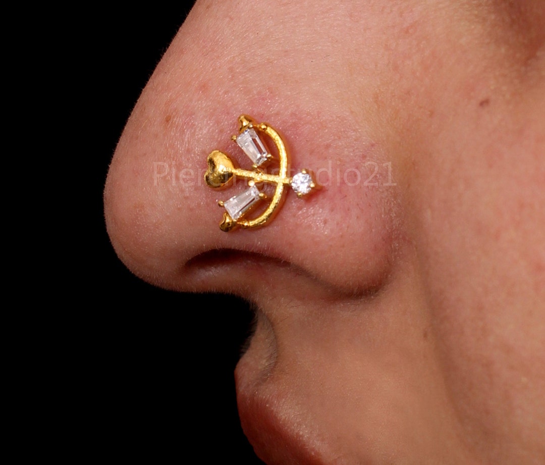 Gold Bow Nose Stud: CZ Diamond 925 Sterling Silver Piercing - Etsy