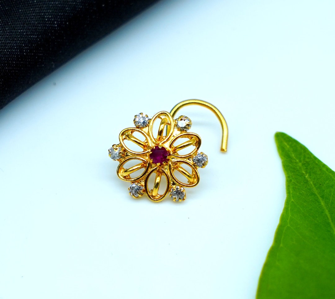 Ruby Nose Stud Mandala Nose Stud Crystal Nose Piercing Indian Nose Ring ...