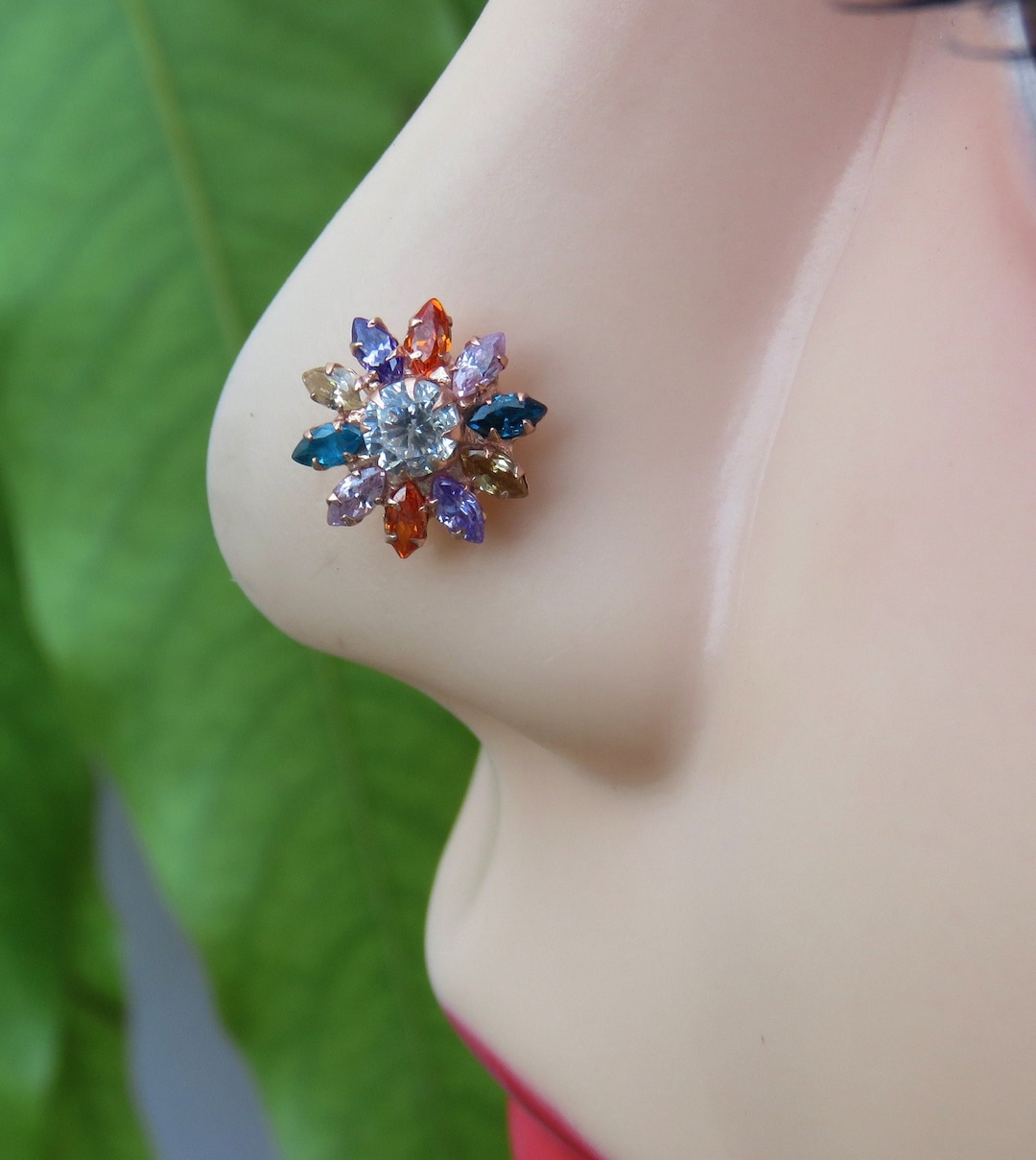 Indian Nose Jewelry Indian Nose Ring Flower Multi Nose Ring Rose Gold ...
