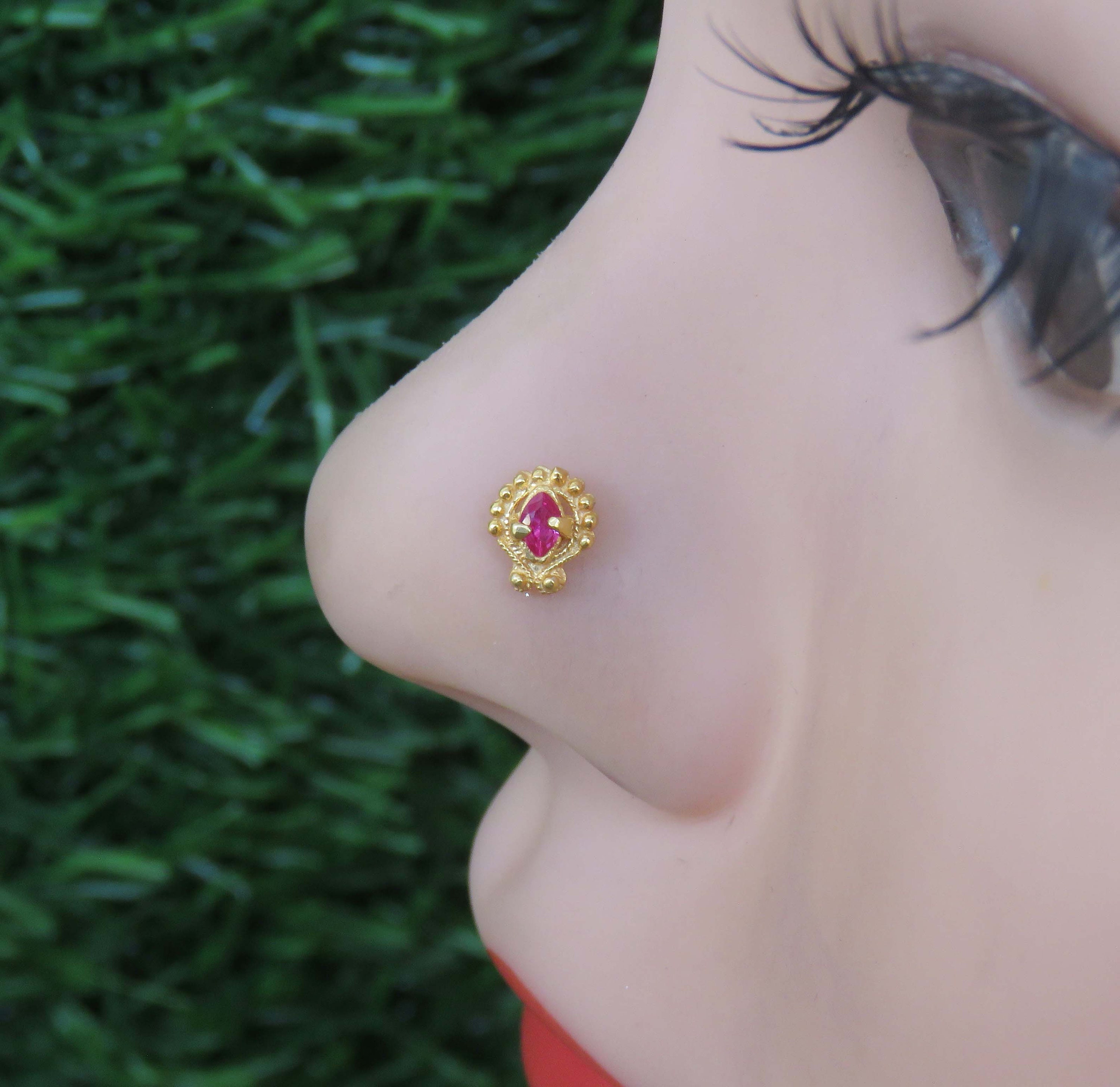 Ruby Nose Stud: 18G 14krt Gold Plated Indian Nose Ring - Etsy