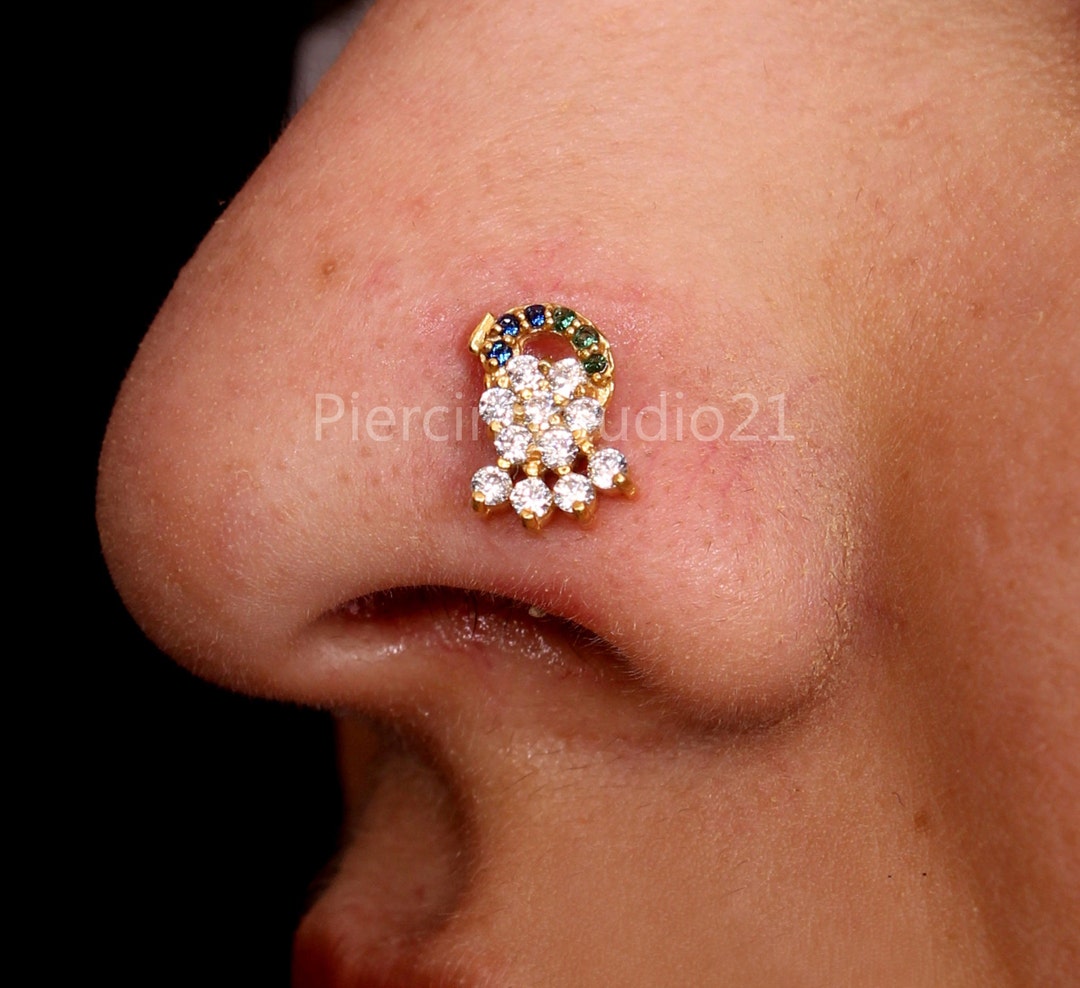 Unique Nose Stud 14K White Gold Nose Stud L Shape Nose - Etsy