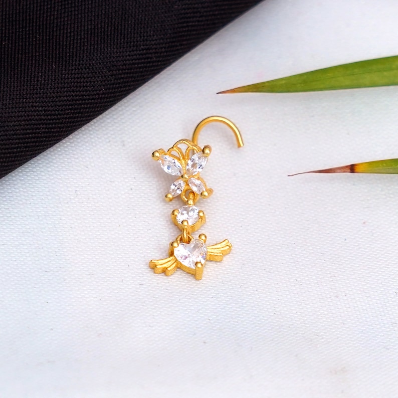 Indian Gold Nose Stud : Dangle Nose Piercing 14krt Micron Plated - Etsy