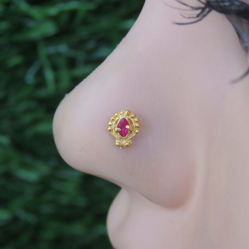 Ruby Nose Stud: 18G 14krt Gold Plated Indian Nose Ring - Etsy