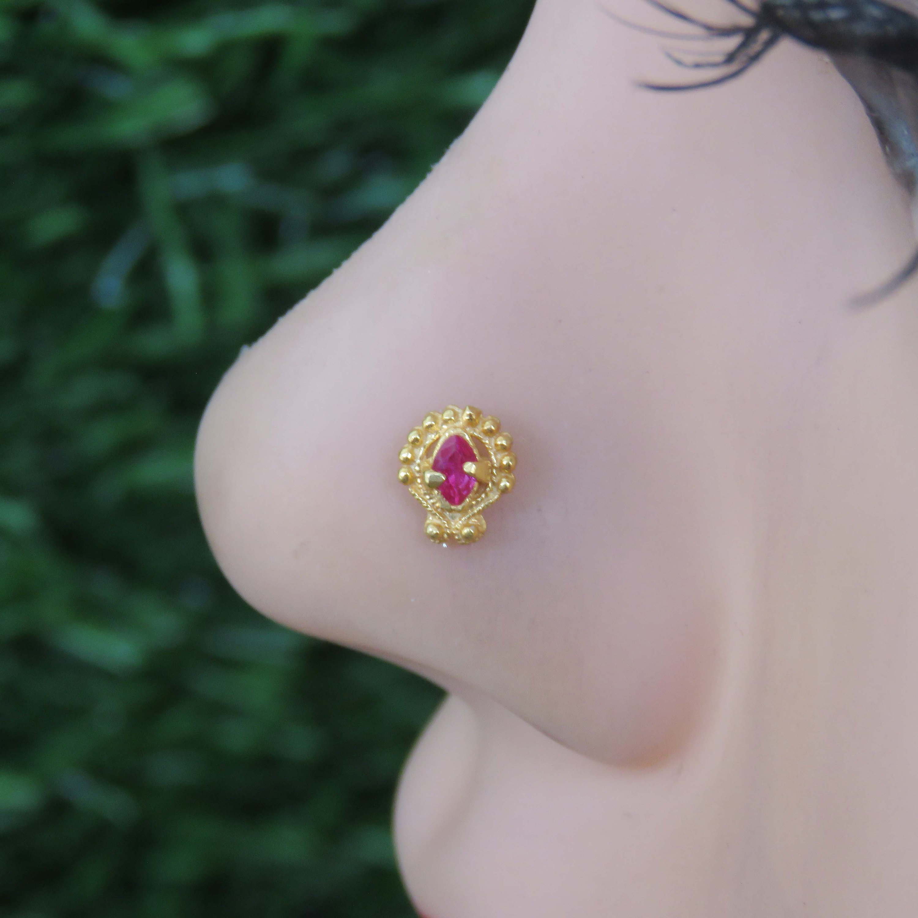 Ruby Nose Stud: 18G 14krt Gold Plated Indian Nose Ring - Etsy