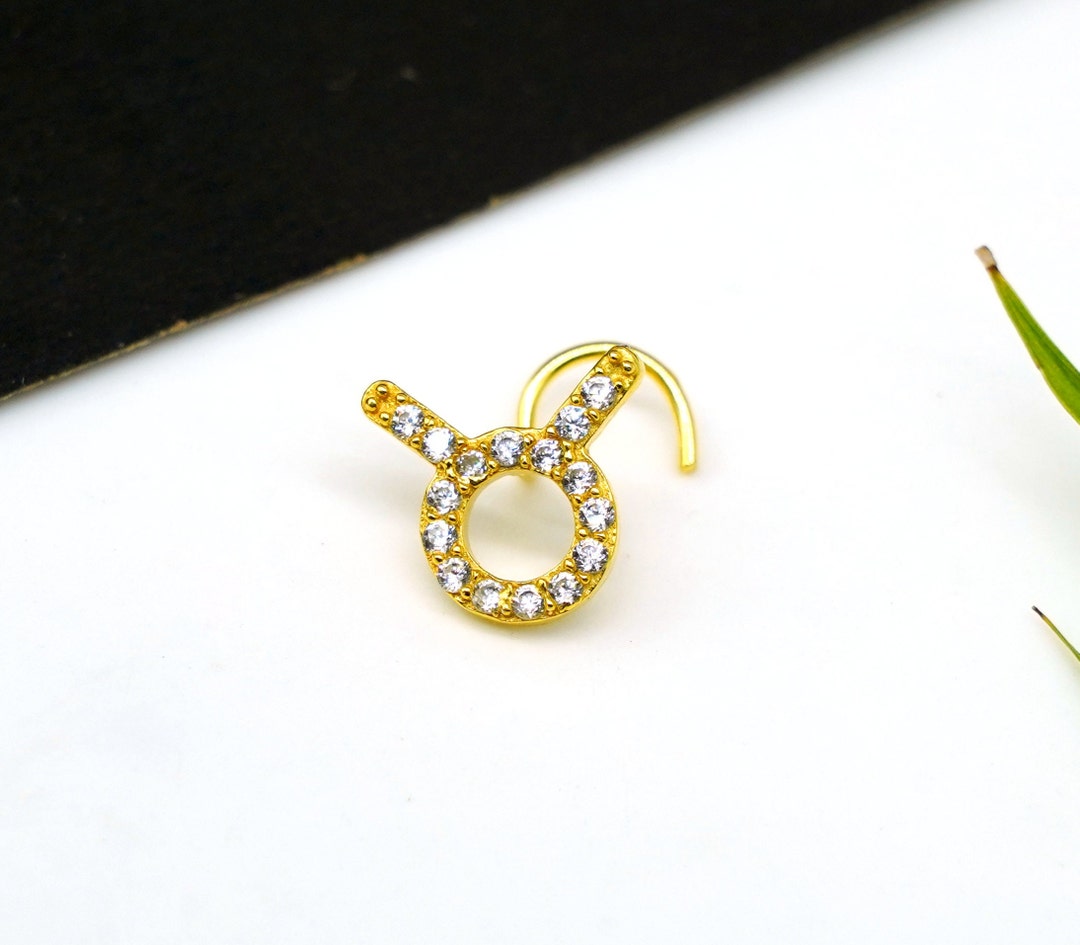 Taurus Zodiac Nose Stud: Gold Indian Nose Ring, Cubic Zirconia - Etsy