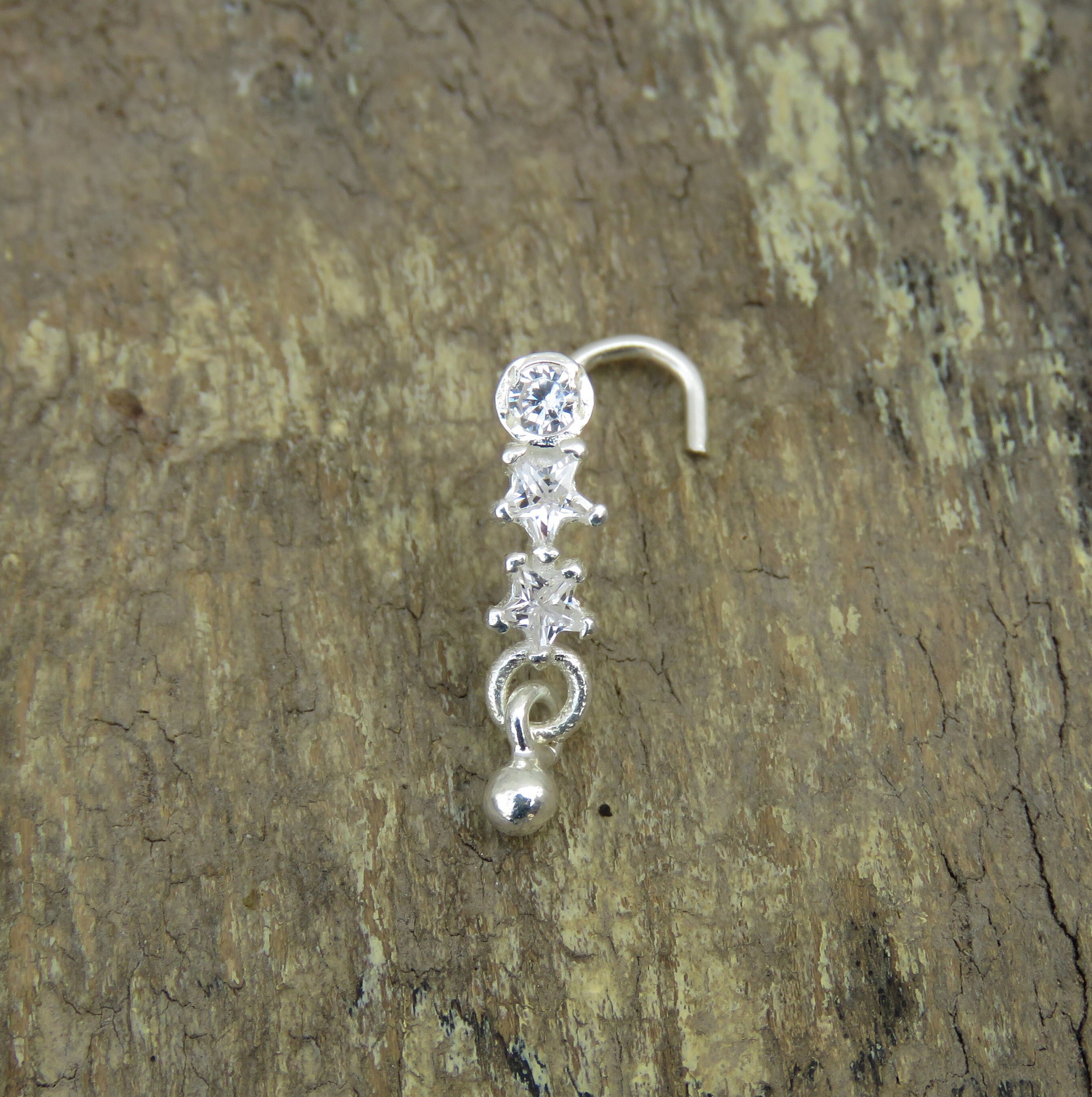 Sterling Silver Crystal Dangle Nose Stud - 22/20/18/16 Gauge - Etsy
