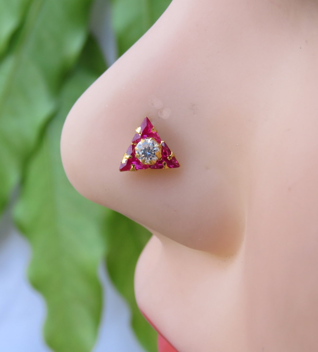 925 Sterling Silver Nose Pin Gem Stone Nose Stud Gold Nose Piercing ...