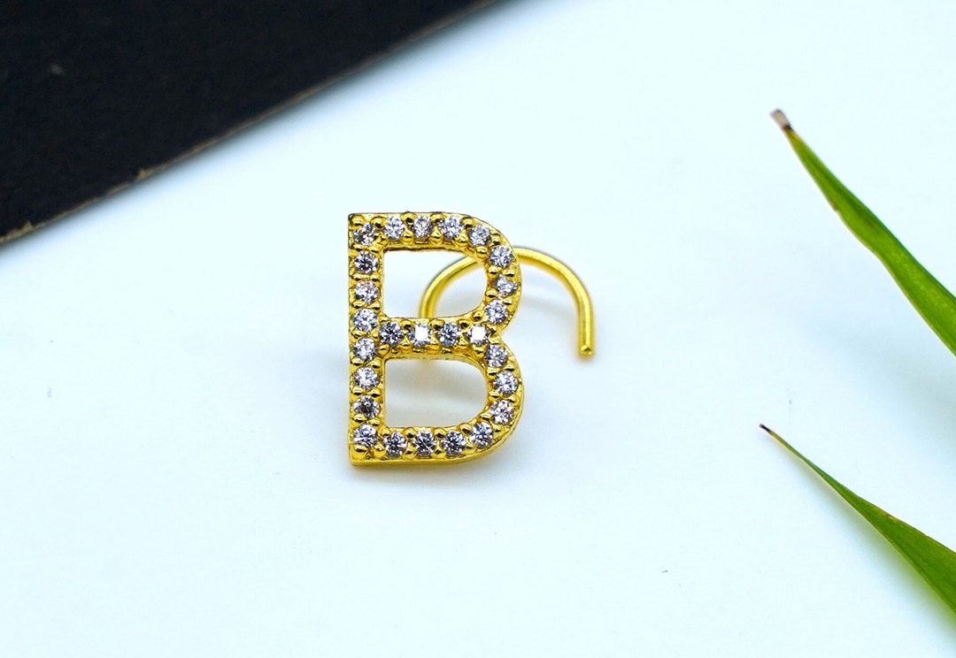 Gold Flower Nose Stud: Initial B, Indian Nose Ring - Etsy