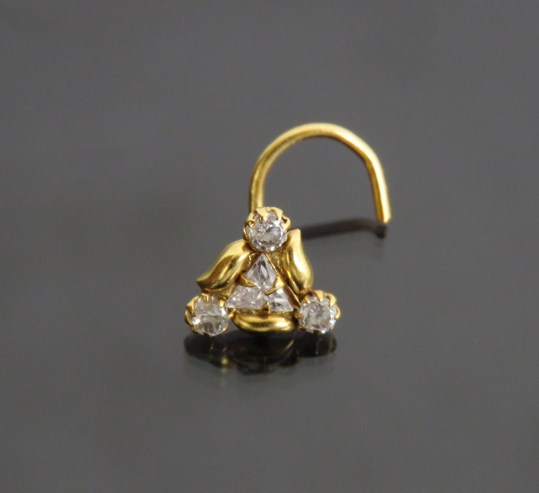 16g Nose Stud Indian Nose Ring Big Nose Stud Unique Nose Stud 14K Gold ...