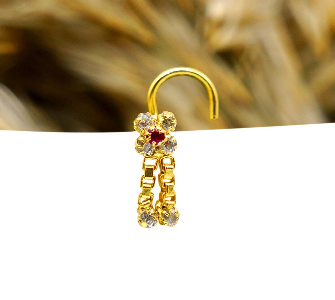 Gold Ruby Dangle Nose Ring: Sterling Silver Indian Nose Stud - Etsy