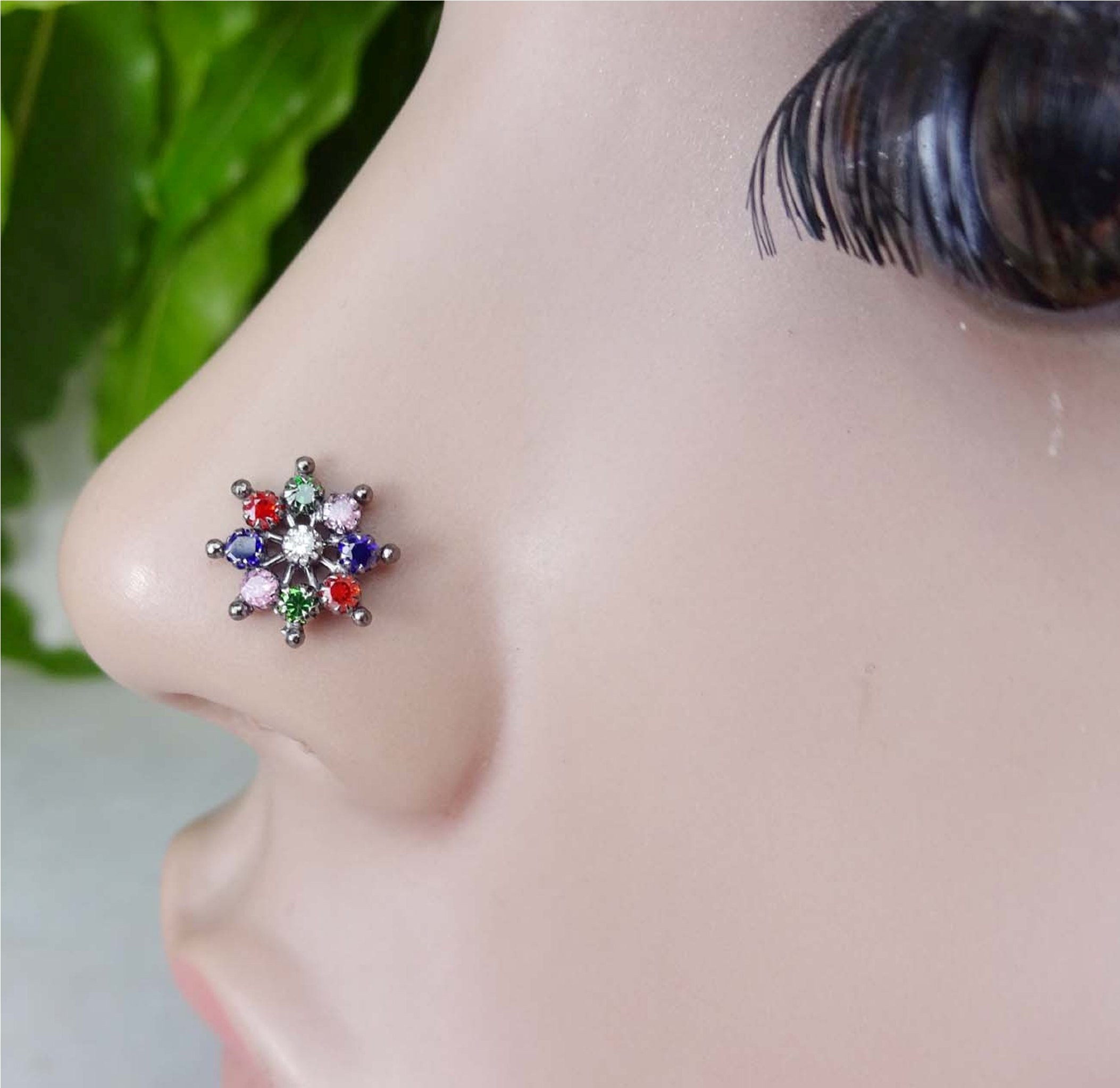 Sterling Silver Nose Stud Black Nose Stud Indian Nose Stud | Etsy