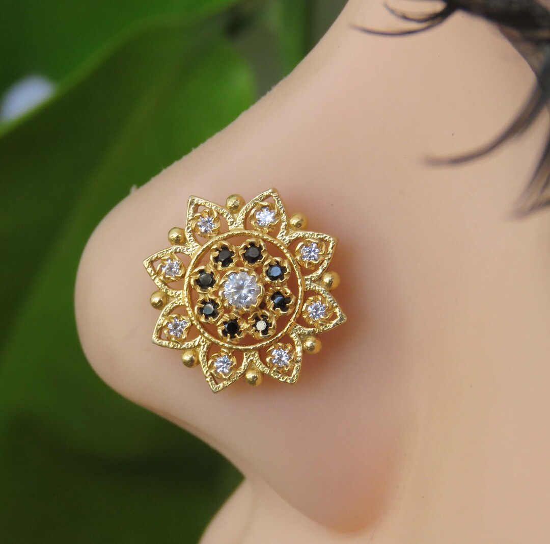 CZ Nose Stud L Shape Nose Stud 16 G Nose Screw Big Nose Stud Flower ...