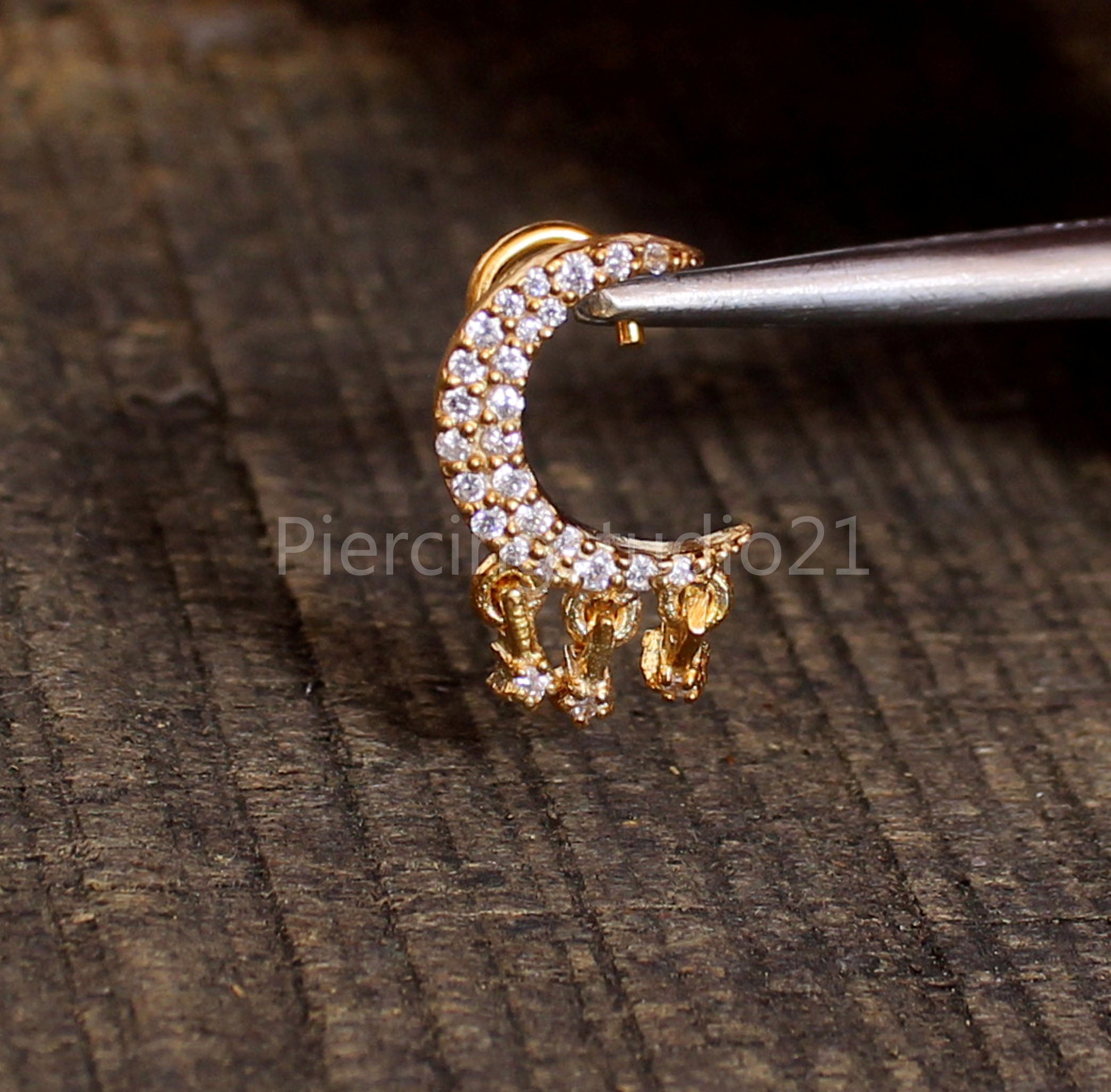 Moon Nose Stud 16 Gauge Nose Hoop Gold Nose Stud Indian Nose - Etsy
