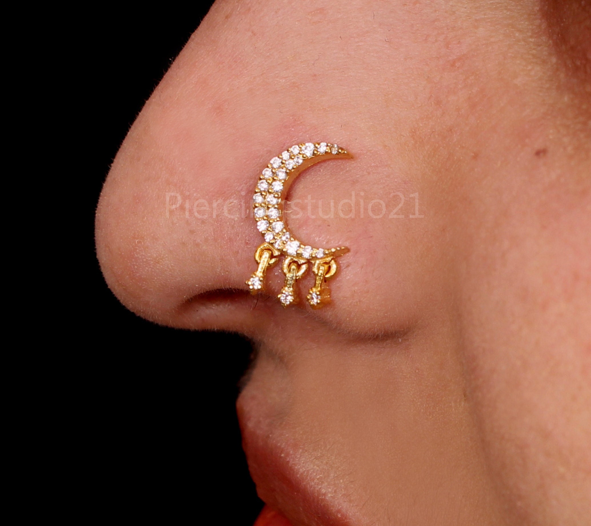 Moon Nose Stud 16 Gauge Nose Hoop Gold Nose Stud Indian Nose - Etsy