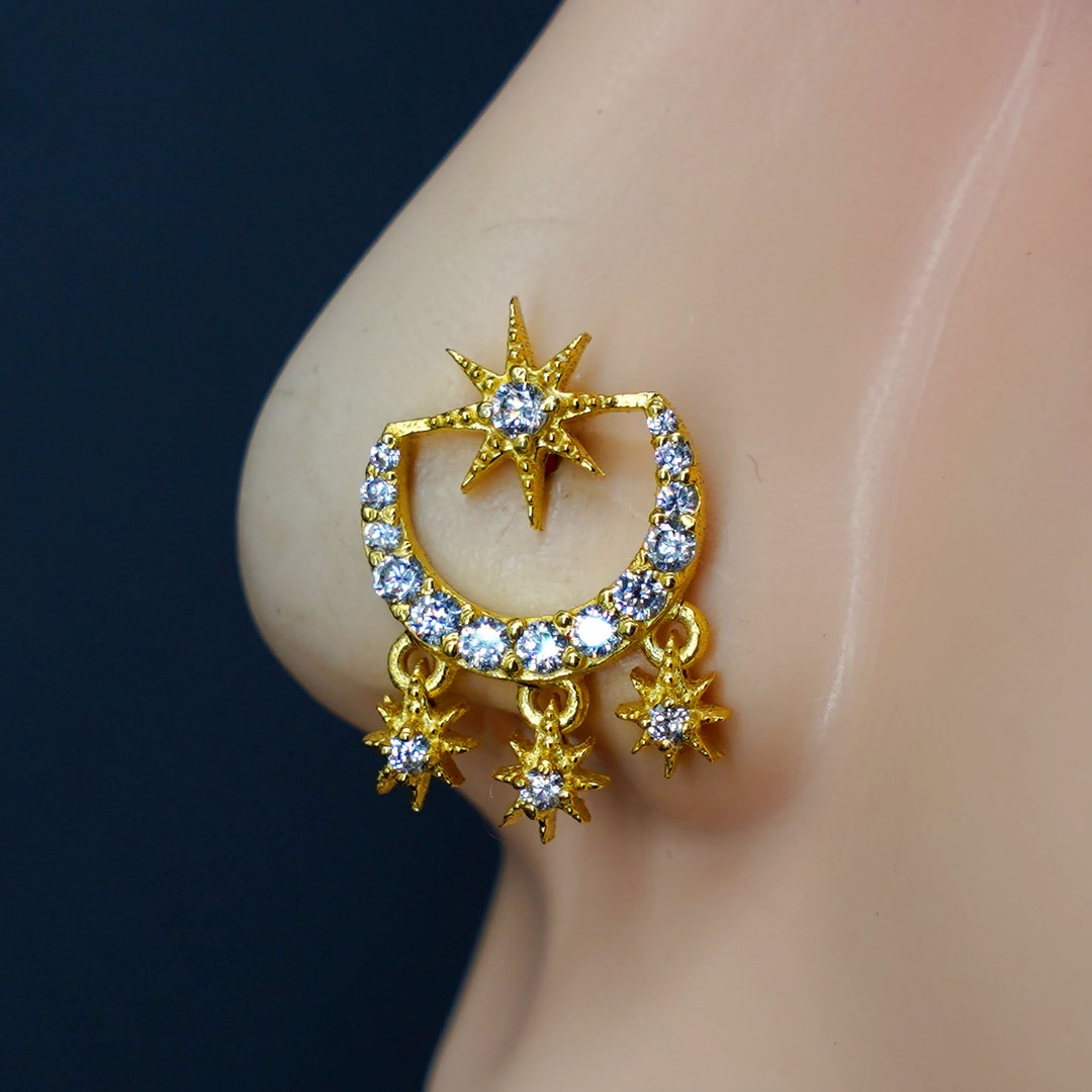 Traditional Nose Stud Moon Nose Piercing 925 Sterling Silver Nose Stud Star Nose Piercing Tragus ...