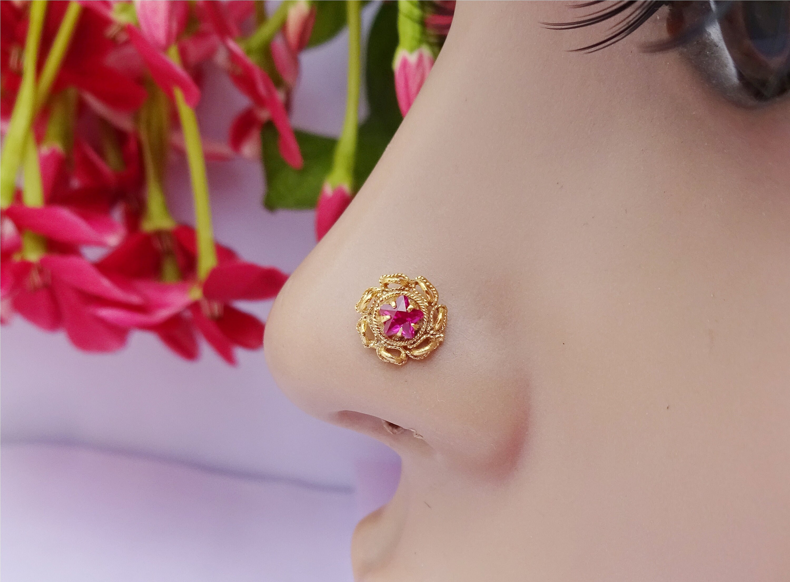 Diamond Nose Piercing Ruby Nose Stud Indian Nose Stud White | Etsy