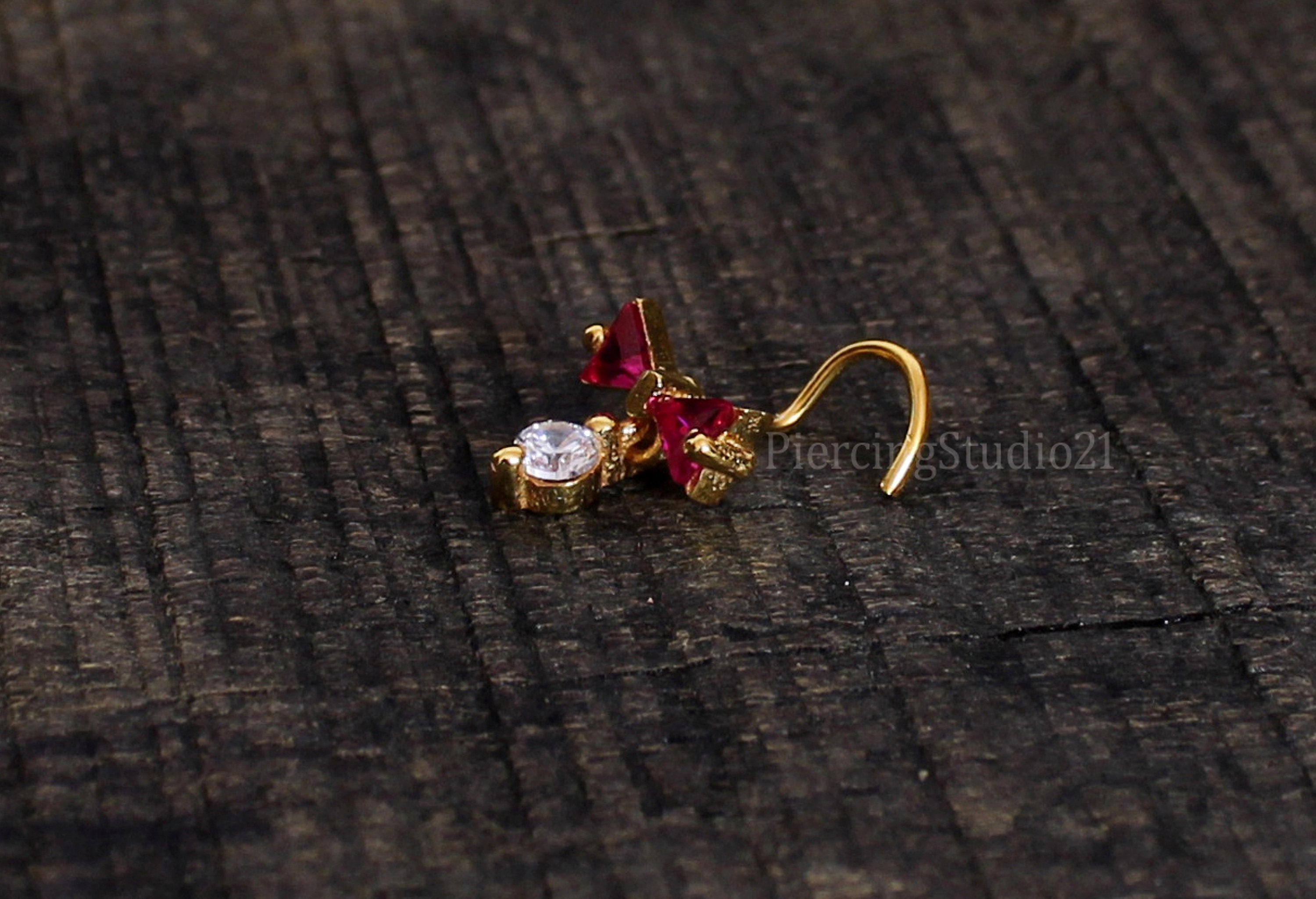 Ruby Nose Pin Bell Gold Nose Ring White Gold Nose Hoop Crystal - Etsy