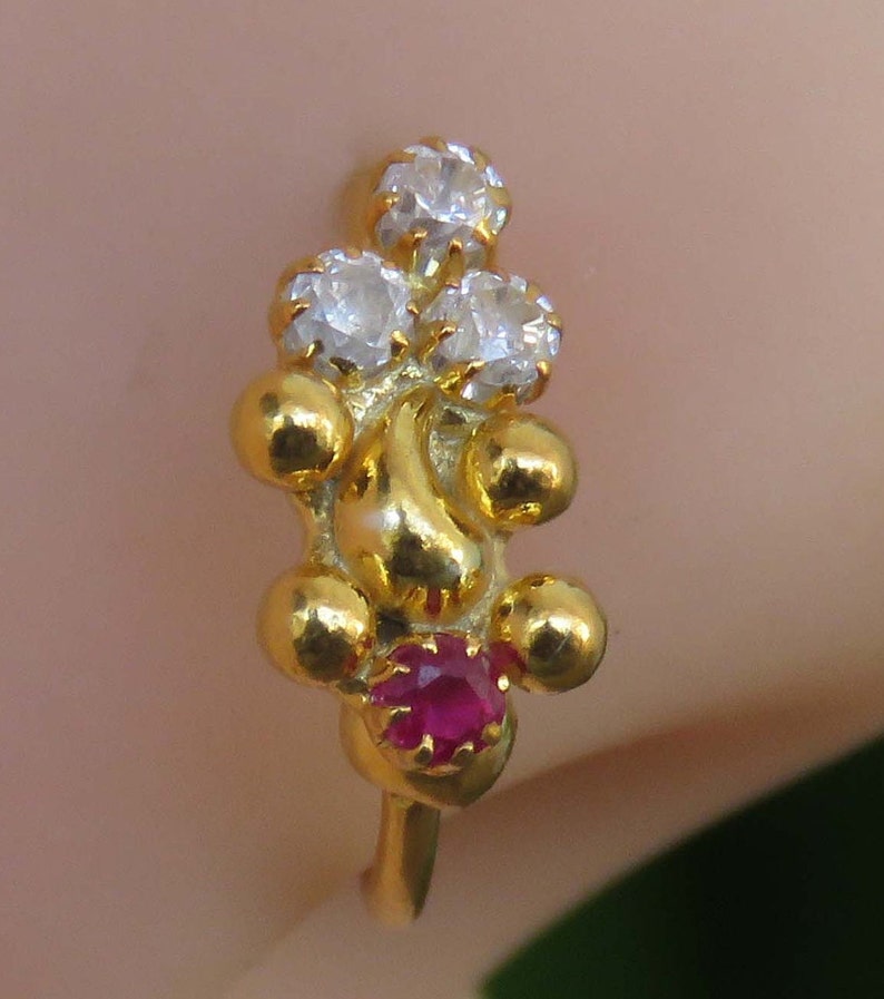 Gold Indian Nose Ring: Ruby & Crystal 20g Sterling Silver Nose Pin - Etsy