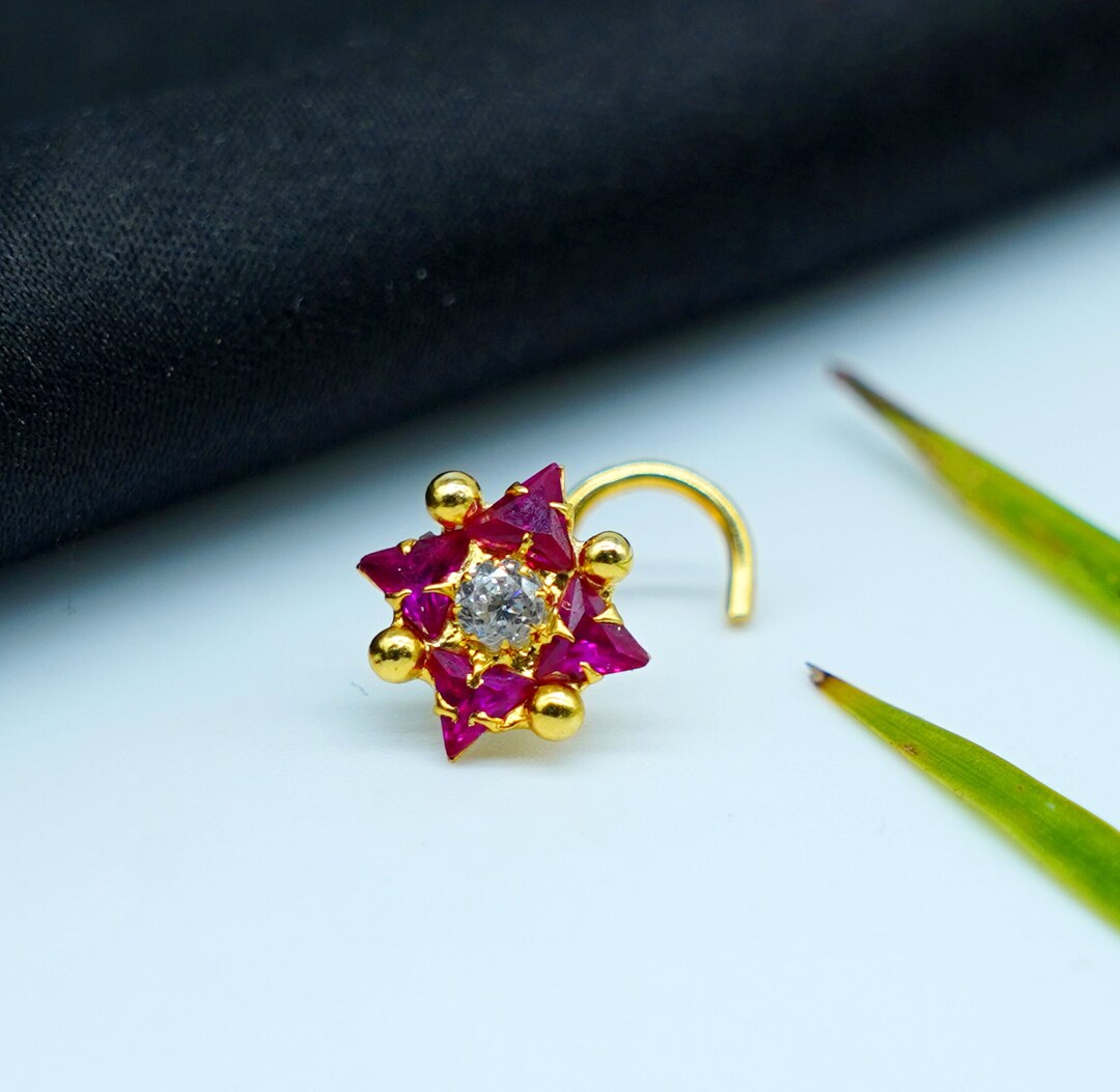 Ruby Indian Nose Stud: Gold Plated Sterling Silver Nose Ring - Etsy