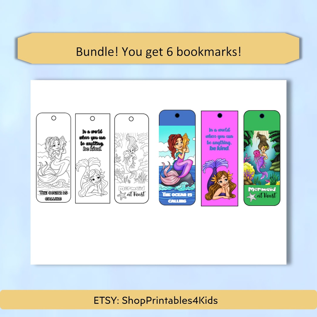 Mermaid Bookmarks Printable Bundle, Inspirational Quotes (digital ...