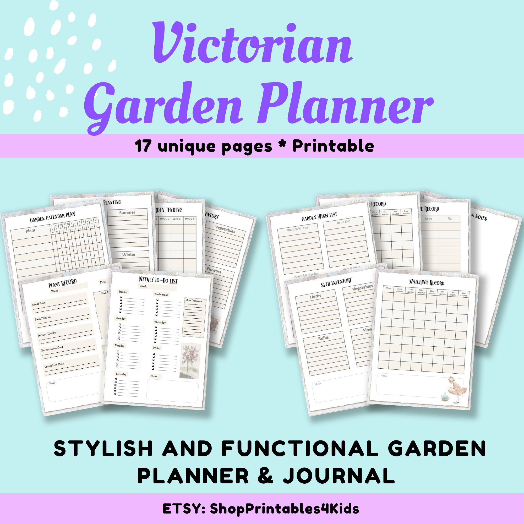 Vintage Victorian Garden Planner, Printable Journal (PDF) - Etsy
