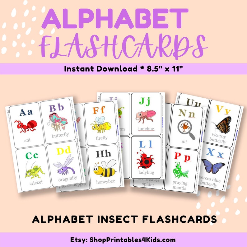 Insect Alphabet Flashcards | ABC Printable Memory Game (DIY) - Etsy