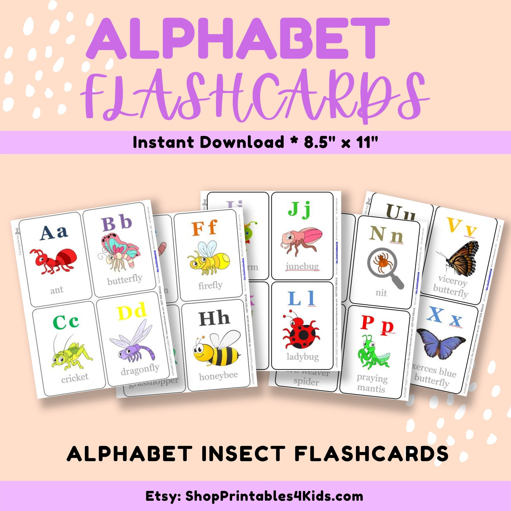 Insect Alphabet Flashcards | ABC Printable Memory Game (DIY) - Etsy