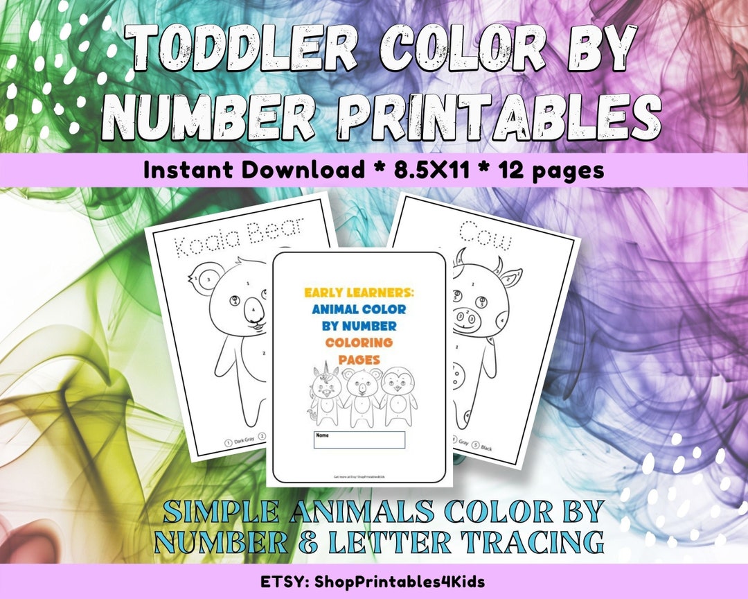 Animals Color by Number & Letter Tracing Printable Coloring Sheets for ...