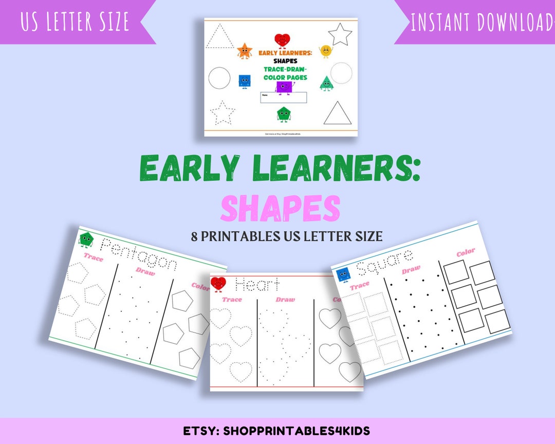 Learn Shapes! Shapes Trace-draw-color Printable Worksheets for Pre ...