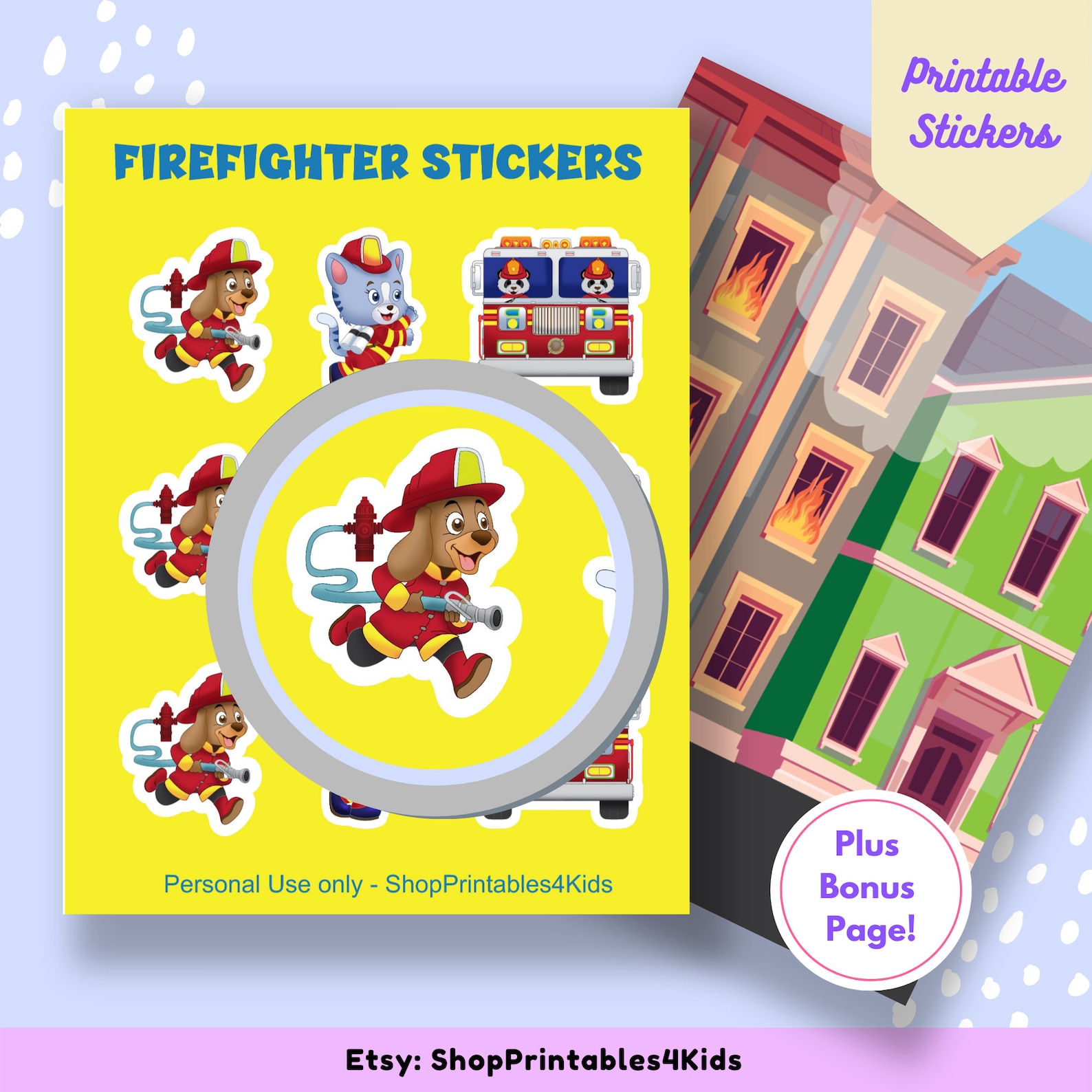 Firefighter Animals Firetruck Printable Sticker Sheet for Kids | Etsy