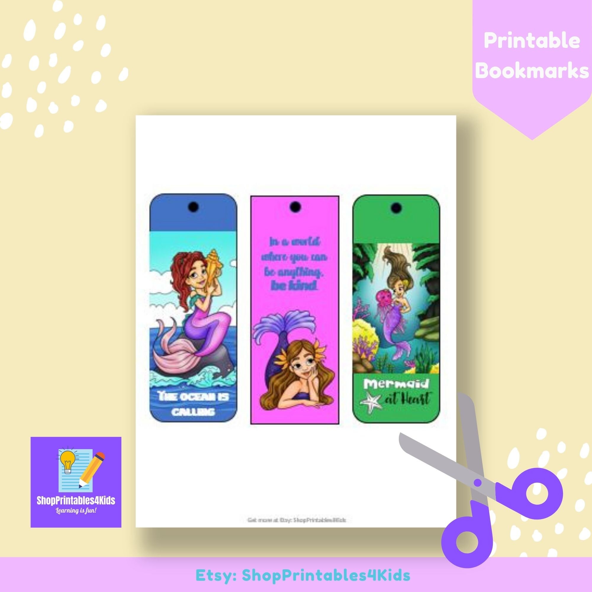 Mermaid Reading Bookmark Printable in Full Color With Inspirational ...