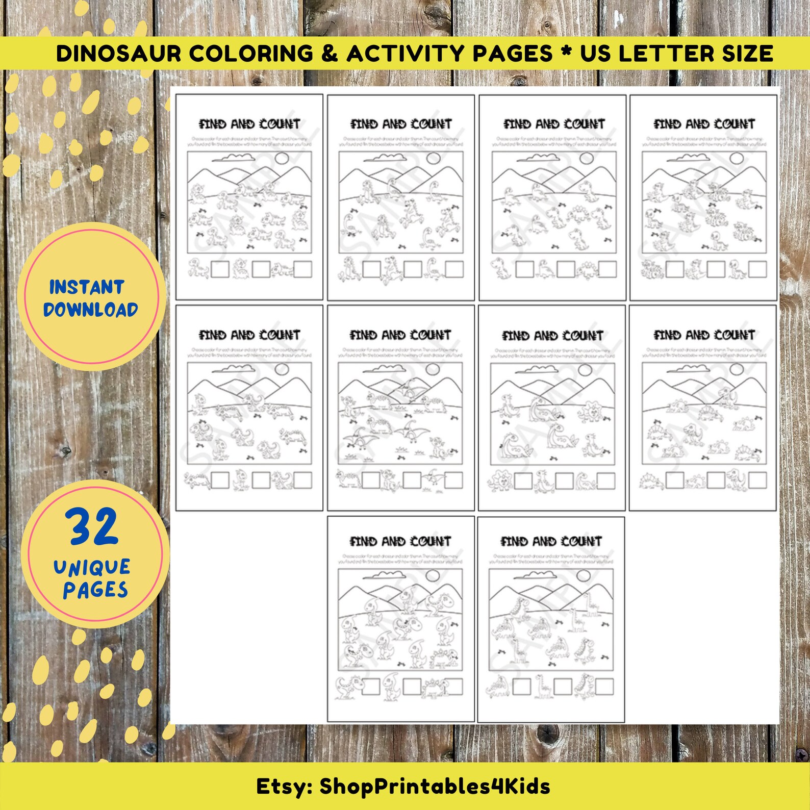 Dinosaur Coloring, Dot to Dot, Counting Pages - 32 Printable Dinosaur ...