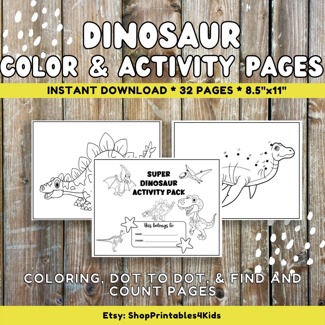Dinosaur Coloring, Dot to Dot, Counting Pages - 32 Printable Dinosaur ...