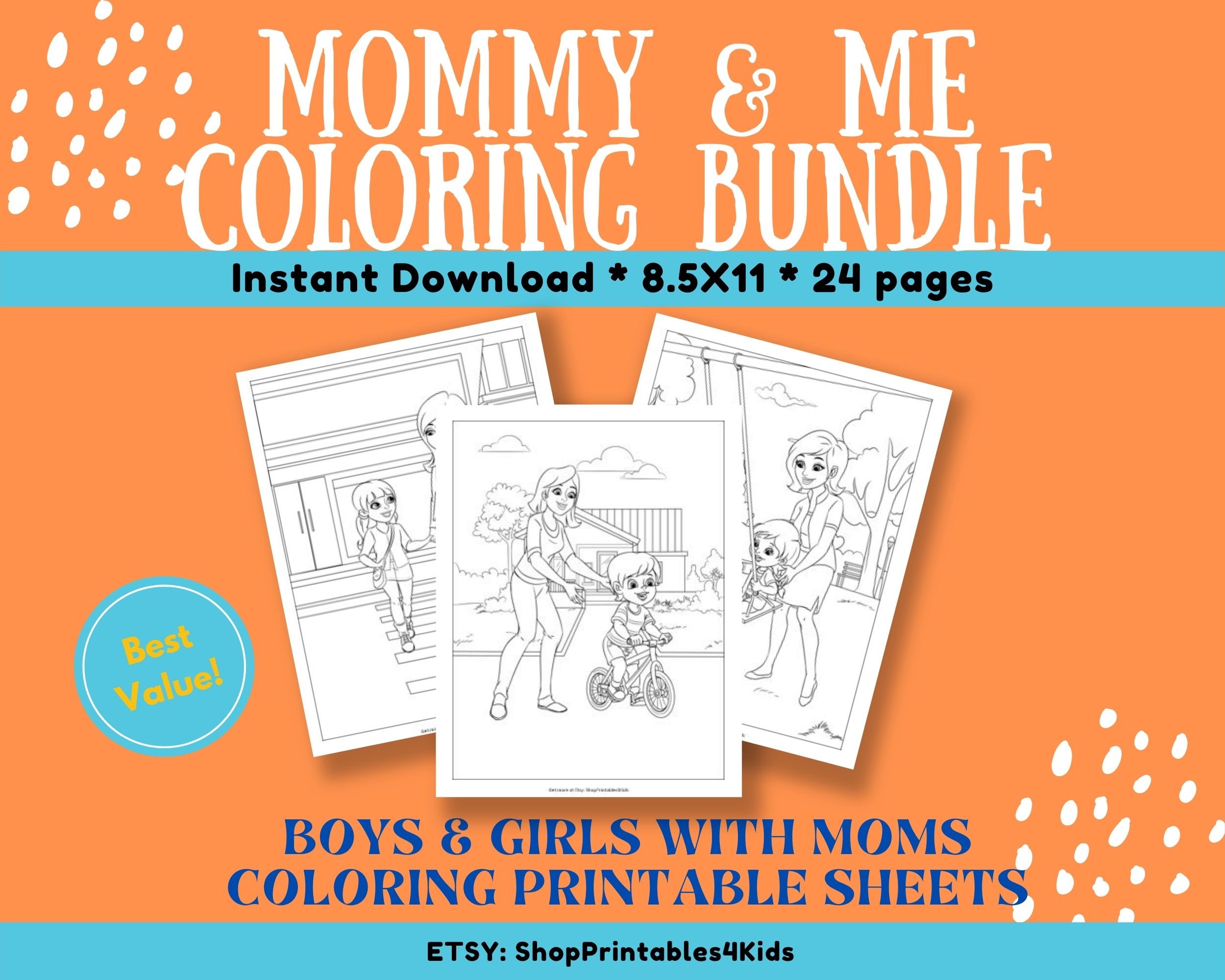 Mom and Me Coloring Pack Bundle - 24 Printable Coloring Pages for Kids ...