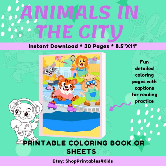 City Animals Coloring Book 30 Printable Zoo Animal Coloring | Etsy