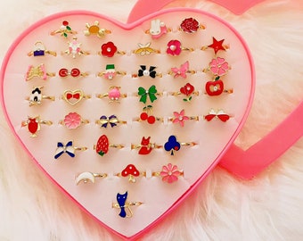 36pcs Little Girl Adjustable Rings in Box, Kids Jewelry Rings Set With ...