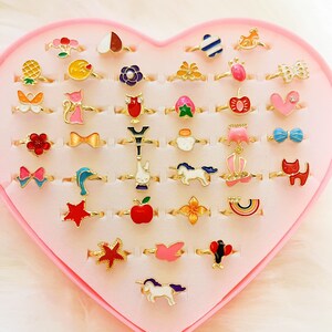 36pcs Little Girl Adjustable Rings in Box, Kids Jewelry Rings Set With ...