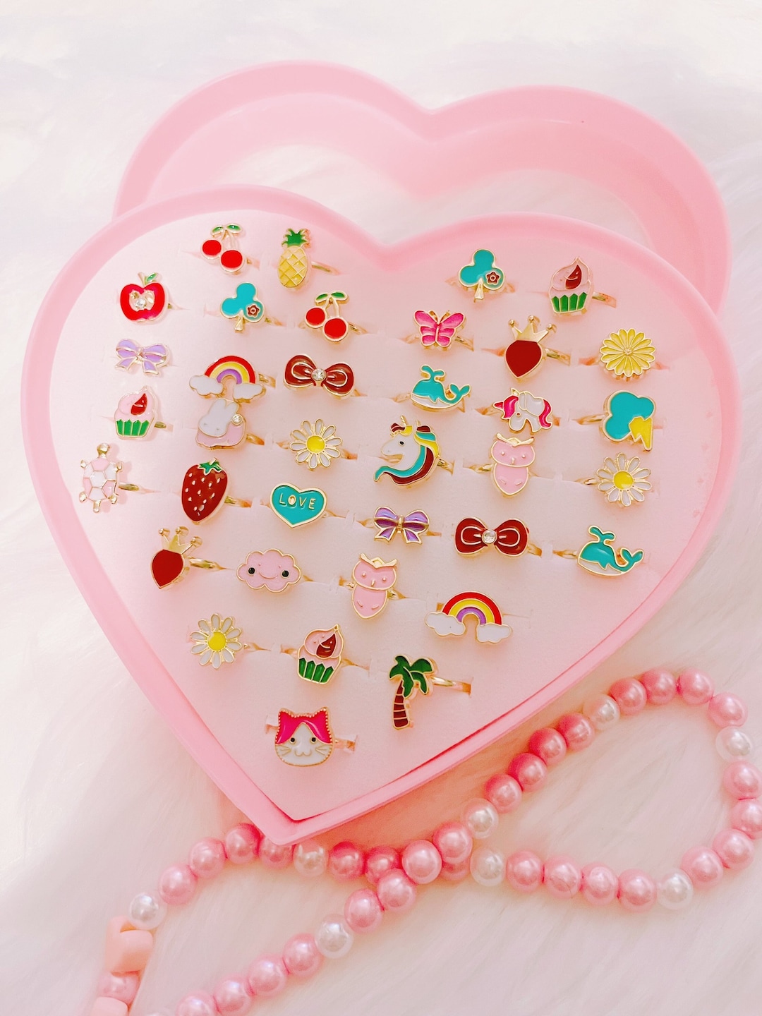 36pcs Little Girl Adjustable Rings in Box, Kids Cute Jewelry Rings Set ...