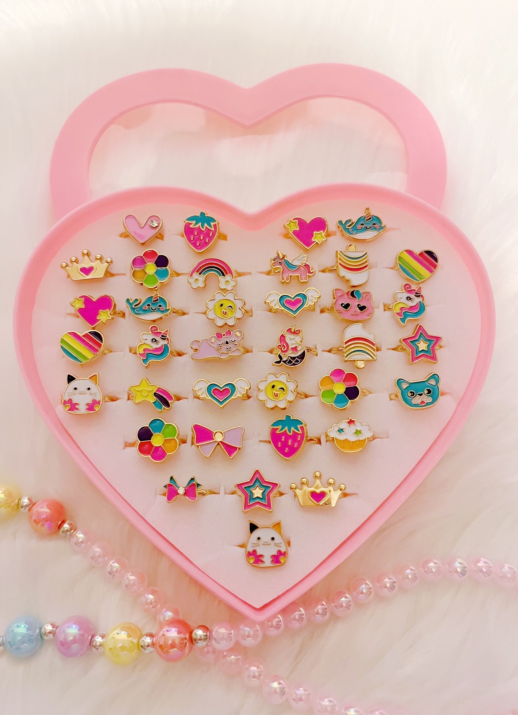 36pcs Little Girl Adjustable Rings in Box, Kids Jewelry Rings Set With ...