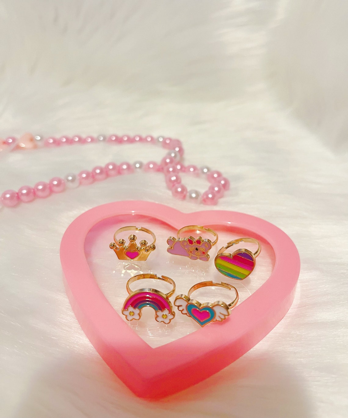 12 Pieces Kids Rings, Little Girls Cute Design Rings Set in the Heart ...