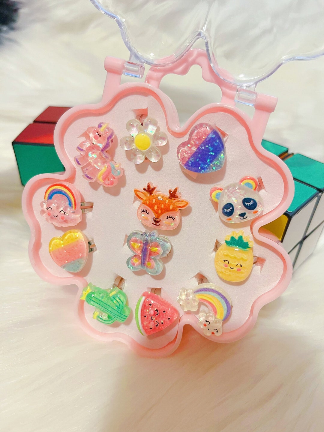 Kids Ring Set,12 Pcs Colorful, Super Cute, Adjustable,no Duplicate ...