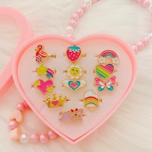 12 Pieces Kids Rings, Little Girls Cute Design Rings Set in the Heart ...