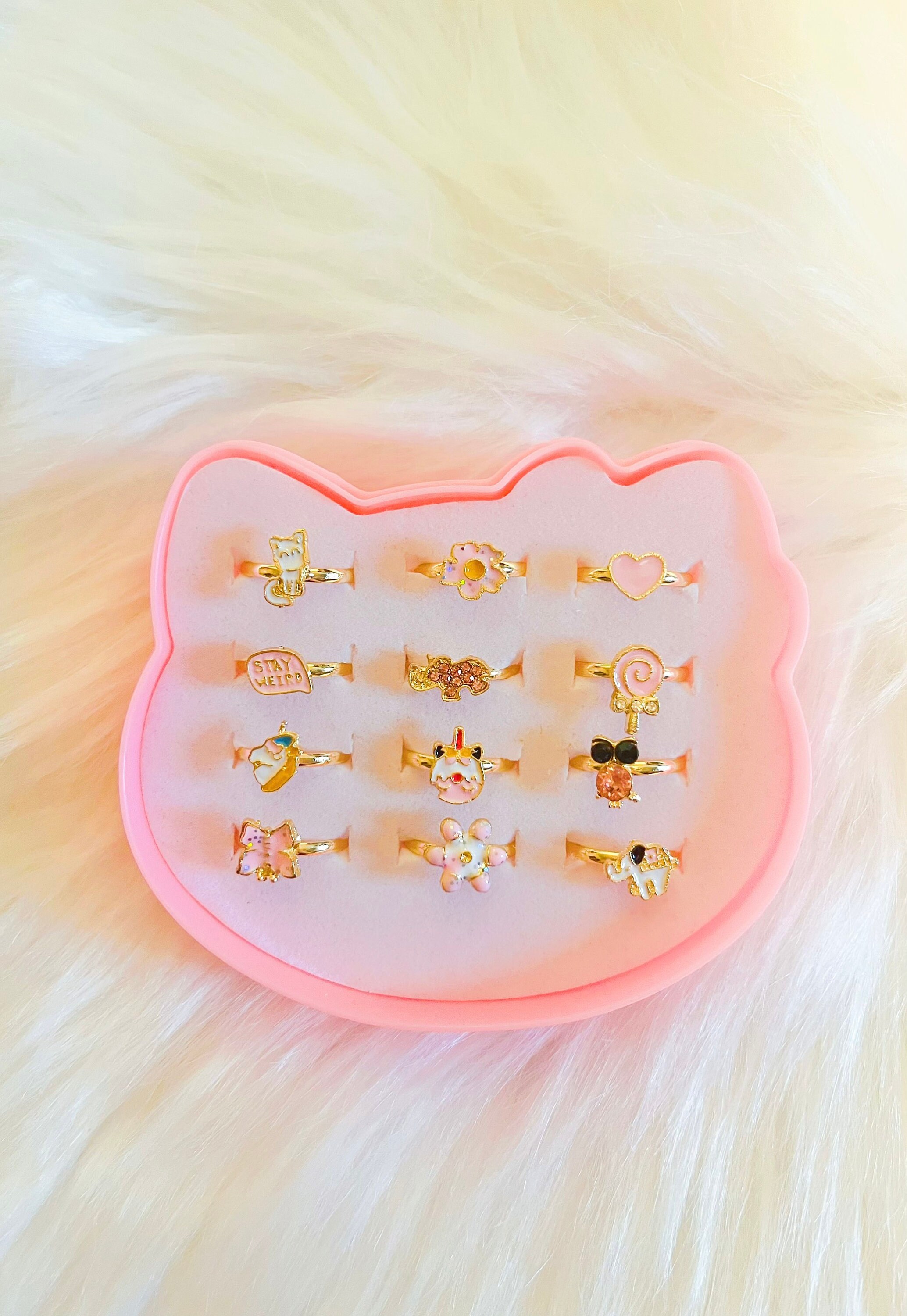 12pcs Little Girls Adjustable Rings in Box, Kids Cute Jewelry Rings Set ...